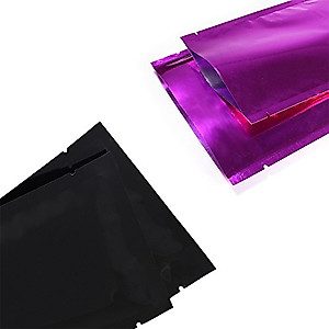 QQ Studio 200 PCS Metallic Mylar Foil Open Top Sealable Bags (7x10cm (2.7x3.9"), 100 x Black/100 x Rose Combo Pack)