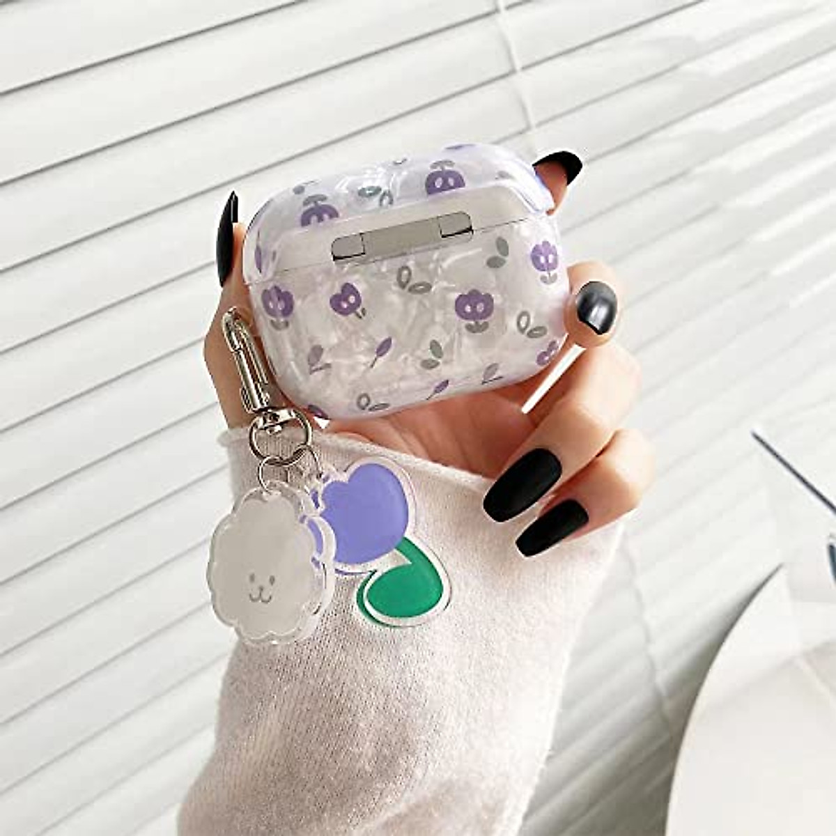 Minscose Airpod Pro Clear Case with Keychain , Cute Fashion Purple Small Flower Soft TPU Smooth Shockproof Compatible with Airpods Pro Charging Case for Girls Kids Women