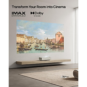 XGIMI Aura 4K UHD Ultra Short Throw Laser Projector for Home Theater, 2400 ANSI Lumens, 80% DCI-P3 & 90% Rec.709, HDR10, 60W Harman Kardon Speakers, Android TV 10.0, Wireless Casting