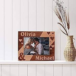 Personalized Couple Picture Frame | 5x7 | Valentines Day Gifts for Her, Custom Love Frame w Hearts, Personalized Romantic Wedding Photo Frame - Engagement, Wedding Gifts for Couple D#3