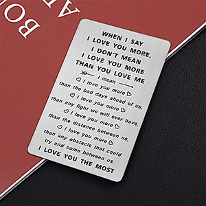 TANWIH When I Say I Love You More Wallet Card, I Love You Gifts for Him Her, Anniversary Cards Gift for Men Husband, Sentimental Long Distance Presents