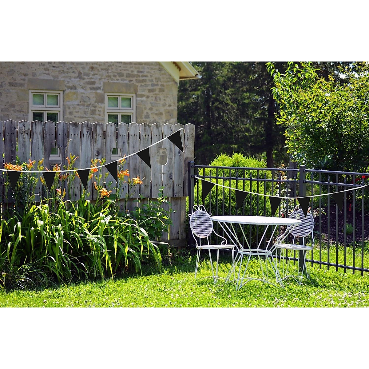 Black Pennant Banner DIY Blank Bunting Solid Triangle Fabric Flags String Decorations for Festival Celebration Bedroom Wedding Baby Bridal Shower Birthday Engagement Anniversary Party - 32 Feet