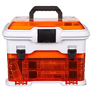 Flambeau Outdoors T4P Pro Multiloader Tackle Box - Portable Fishing Lure Organizer Station With Zerust Anti-RustTechnology, Includes 5 Removable Tuff Tainer Tackle Boxes, White/Orange