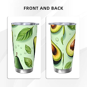 AYCZN Avocado Leaves 20 OZ Tumbler Stainless Steel Travel Coffee Mug, Summer Fruit Insulated Water Bottle with Lid and Straws Leakproof Thermal Cup