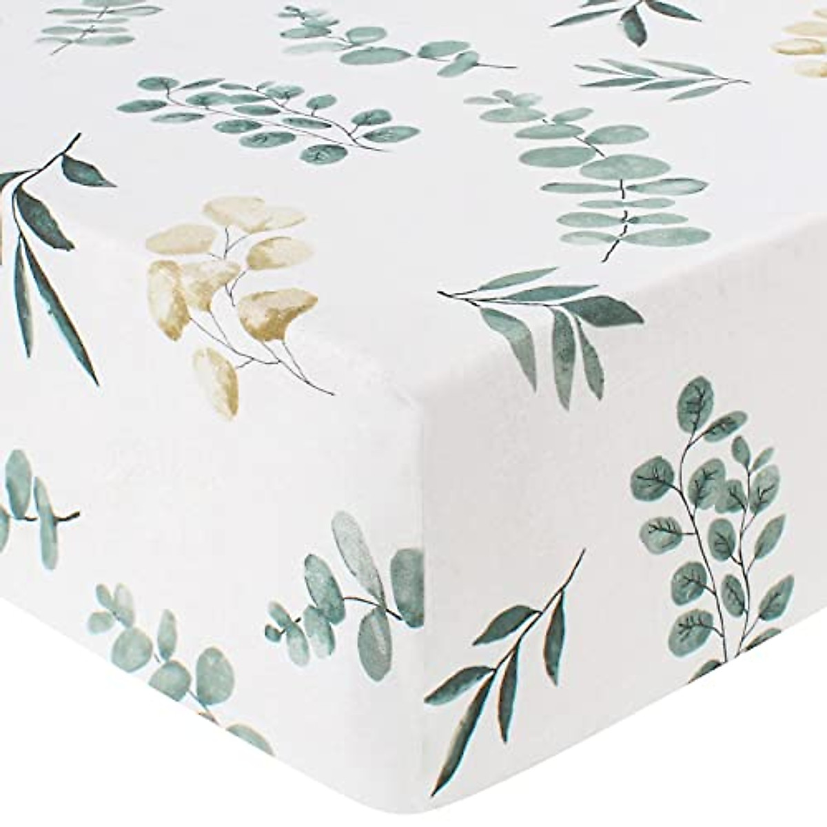 LifeTree Crib Sheets for Baby Boys Girls - Muslin Fitted Crib Sheets Neutral Toddler Bed Sheet Fits Standard Crib and Toddler Mattresses, Soft Bamboo Cotton Blend, Eucalyptus Pattern, 28" x 52" x 9"