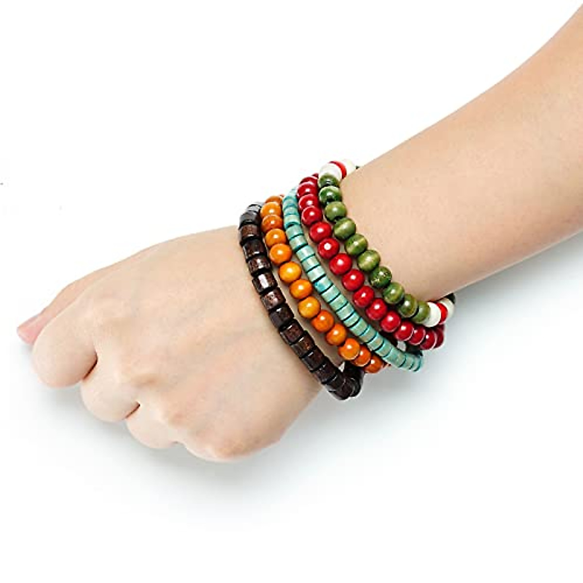 Lystaii 15pcs Wooden Beaded Bracelet Bangle Elastic Stretch Bracelet Set for Men and Women Elastic Prayer Beads for Meditation Buddha Tibetan Bracelet 8mm Beaded Bracelet Buddha Bracelet