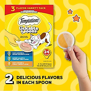 Temptations Lickable Spoons Adult Wet Cat Treat, 10 Grams, Variety Pack of 24