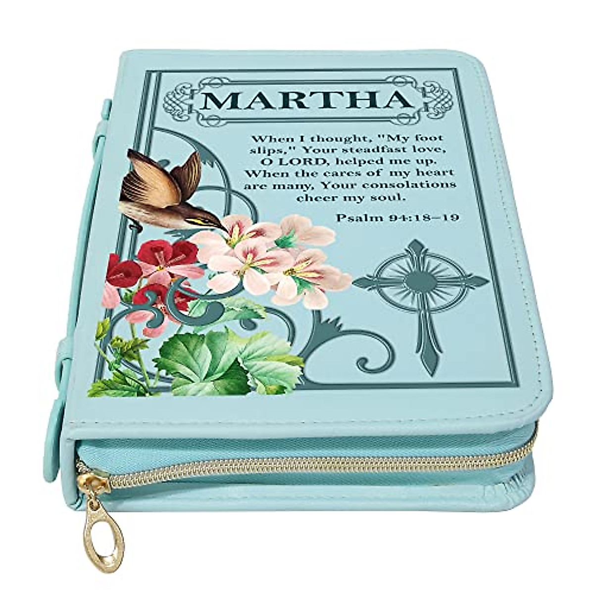 9.6x6.6 Inch Personalized Bible Cover, Custom Bible Cover – Personalized Leatherette Bible Cover and Carrying Case with Handle, Womens Bible Case - Teal (Design 5)