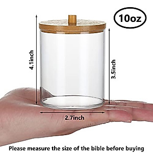 4 Pack Qtip Holder, Clear Plastic Apothecary Jars with Bamboo Lids, 10 Oz Bathroom Canisters Cotton Ball Holder Containers for Cotton Rounds Swabs, Floss Picks, Makeup Sponge, Vanity Organizer Qtip Dispenser
