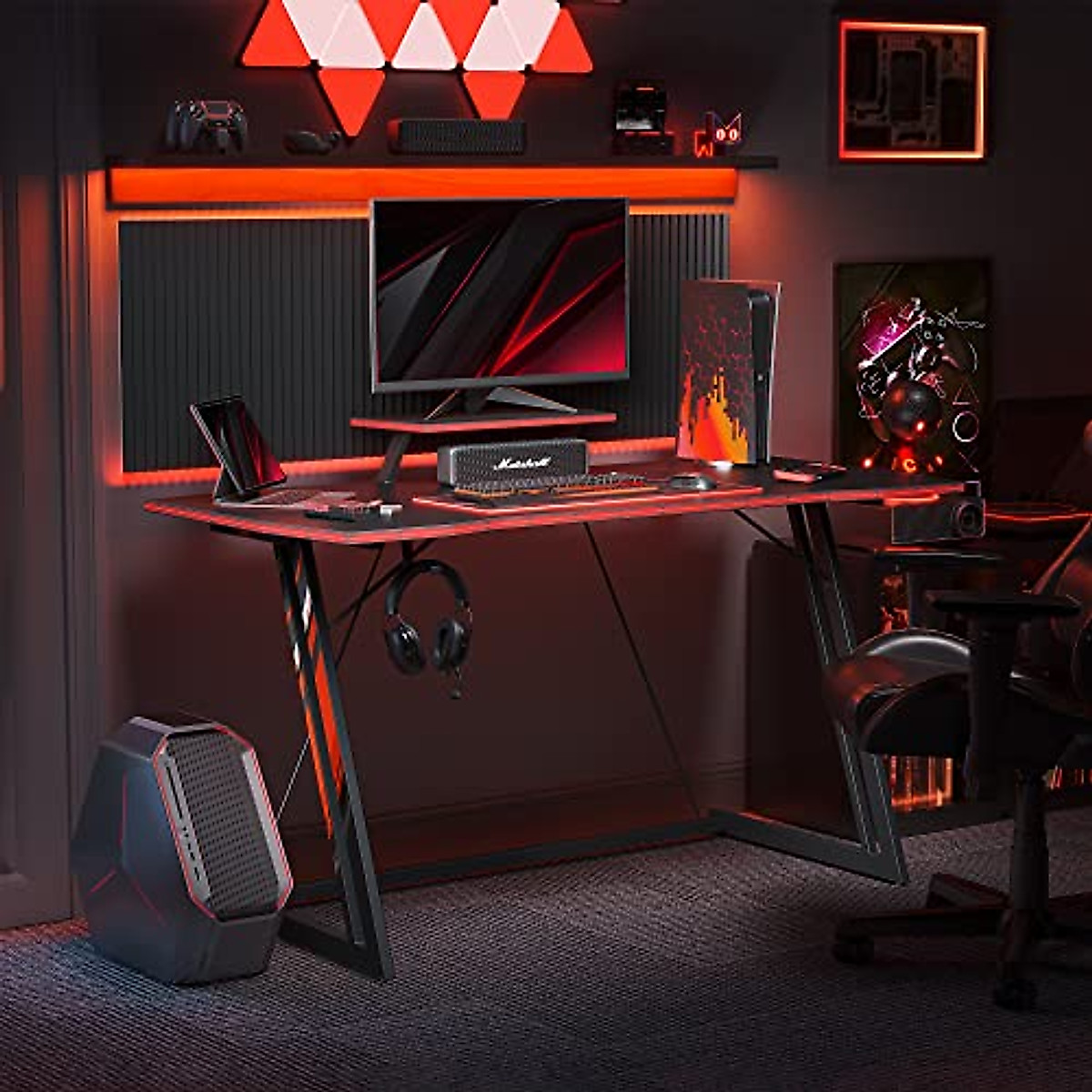 CubiCubi Gaming Desk 40 inch PC Computer Desk, Home Office Desk Gaming Table Z Shaped Gamer Workstation and Headphone Hook, Black