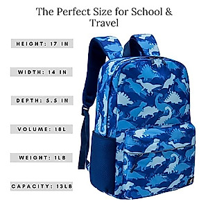 Fenrici Dinosaur Backpack for Boys, Kids, Boys' Backpack for School, Kids' Bookbags with Padded Laptop Compartment, Dinosaur, Blue, 17 Inch