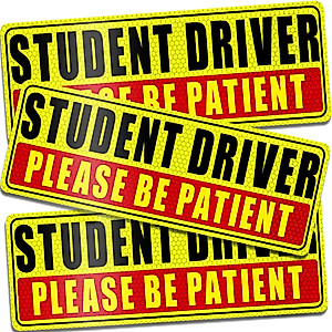 Sukh Student Driver Magnet for Car - Be Patient Student Driver Magnet Boys and Girls New Student Driver Sticker Safety Warning Reflective Signs Reusable Movable 3 Pcs
