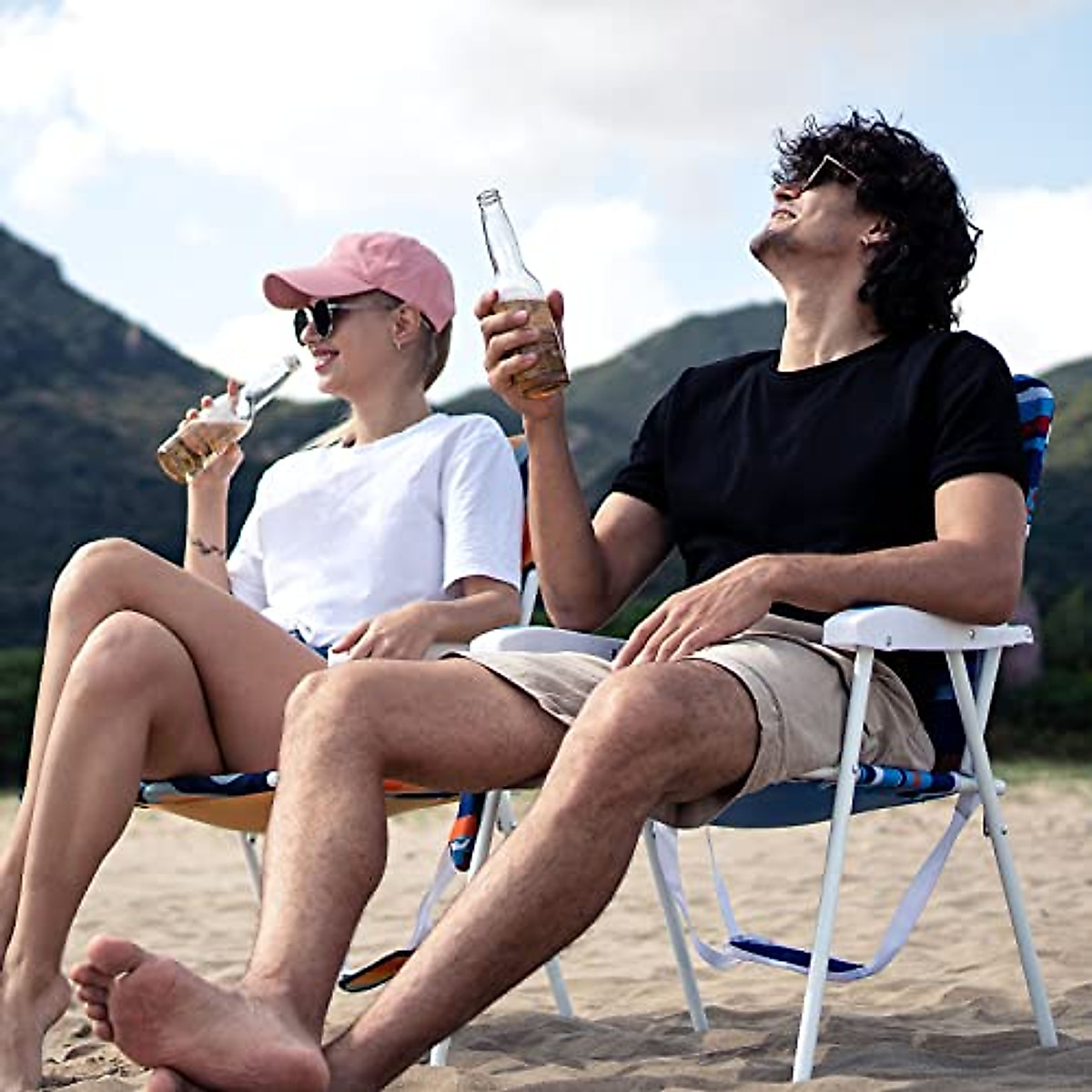 Sunnyfeel Tall Folding Beach Chair Lightweight, Portable High Sand Chair for Adults Heavy Duty 300 LBS with Cup Holders, Foldable Camping Lawn Chairs for Camp/Outdoor/Travel/Picnic/Concert/Sports