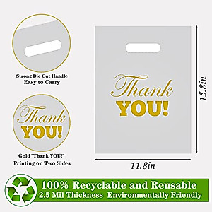 50Pcs Thank You Merchandise Bags, Extra Thick 2.5Mil Retail Shopping Bag for Boutique, Stores, Business Gift, Reusable Plastic Bags with Handle (Medium 11.8"x15.8" Clear)