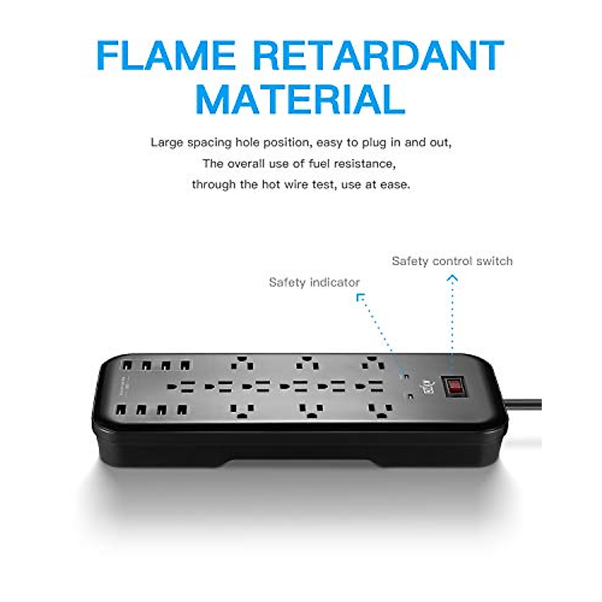 KMC 12-Outlet Surge Protector Power Strip with 8 USB Charging Ports (5V/10A), 4500J,6-Foot Cord