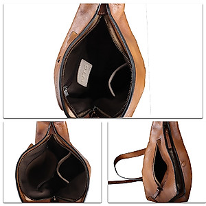 Genuine Leather Sling Bag Crossbody Casual Hiking Daypack Vintage Handmade Shoulder Backpack Motorcycle Chest Bag (Brown)