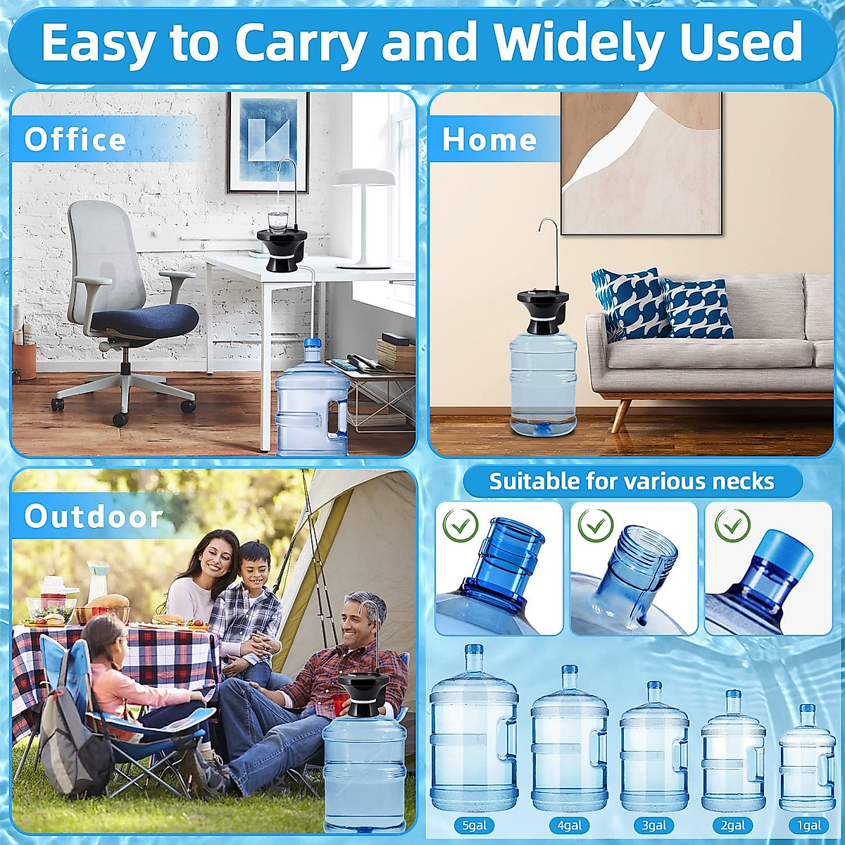 5 Gallon Water Dispenser Pump - Automatic Electric Water Jug Pump for 5 Gallon Bottle Loading, USB Charging Drinking Water Dispenser, Portable Mini Water Bottle Pump for Home Office Camping Travel