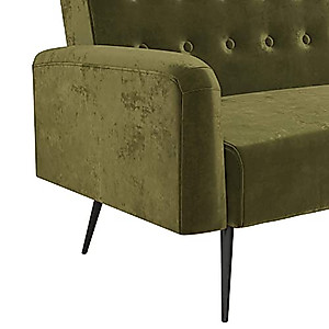 Novogratz 2360979N Z Stevie, Convertible Sofa Bed Couch, Green Velvet Futon