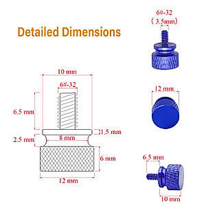 Powlankou 20 Pieces 6#-32 Computer Case Screws, Anodized Aluminum Thumbscrews, Fully Threaded Knurled Thumbscrews, Thumb Screws (Blue)