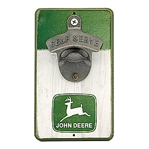 John Deere Logo Wall Bottle Opener - Vintage John Deere Bottle Opener Made with Wood and Cast Metal - Great Gift Idea