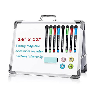 Small Dry Erase White Board - 12" x 16"Mini Desktop Double Sided Whiteboard, Foldable Magnetic Board for Kids Drawing, for School, Office, and Home.…