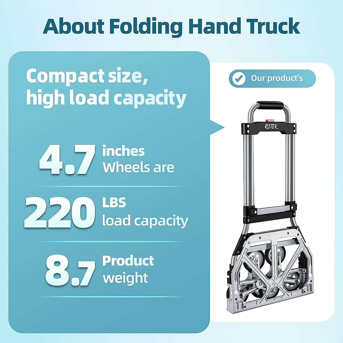 RJTEK 【Upgraded Version】 Stair Climber Hand Truck and Dolly, 220 Lb Capacity Stair Climbing cart Heavy-Duty Trolley Cart Heavy-Duty Luggage cart Stair Dolly Lightweight with Telescoping Handle