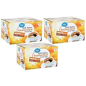 Great Value 100% Arabica Breakfast Blend Coffee Pods, Medium Roast, 96 Count- 0.33 oz each (Pack of 3)