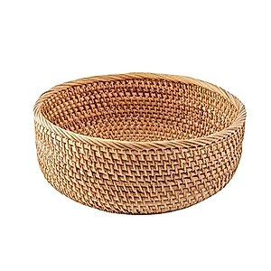 WSZJJ Handmade Living Room Snack Fruit Bowl Vegetable Basket Wicker Picnic Plate Food Bread Basket (Size : 26cm)