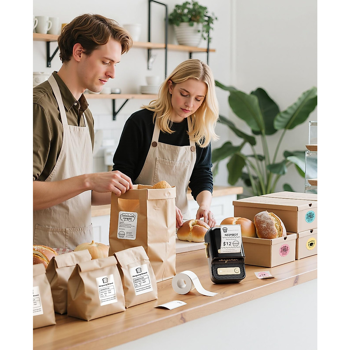 NIIMBOT B21 Inkless Label Maker, Portable Thermal Label Printer for Clothing, Address, Business, Compatible with iOS & Android, with 1 Pack 1.96x1.18 inch White Label, Black