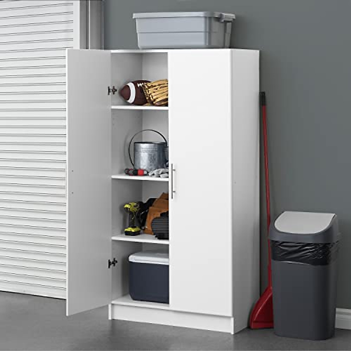 Prepac Elite 2 Door Standing Storage Cabinet, 16" D x 32" W x 65" H, White