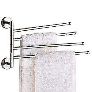 AIYoo Swivel Towel Bar 15 inch Wall-Mounted SUS 304 Stainless Steel 4-Arm Bathroom Swing Hanger Towel Rack Holder Storage Organizer Space Saving, Brushed Chrome