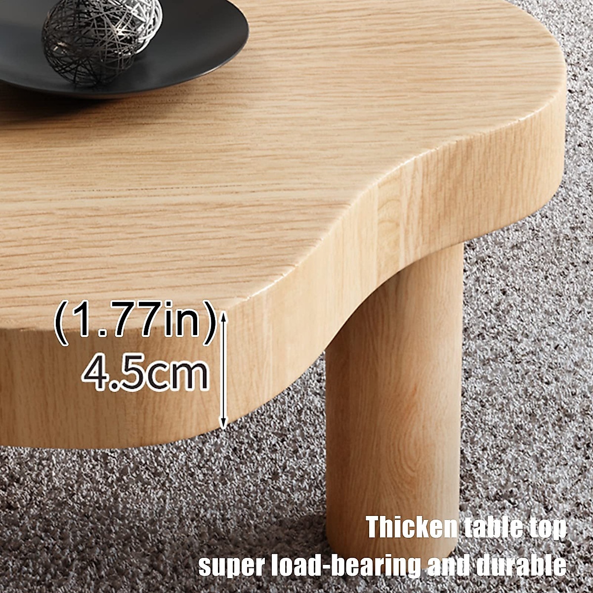 HM&DX Cloud Shape Irregular Wood Coffee Table,Round Corner Thicken End Table,Cute Accent Modern Coffee Cocktail Table with 3 Legs for Living Room Furniture(27.5" Lx18 Wx16 H, Natural)