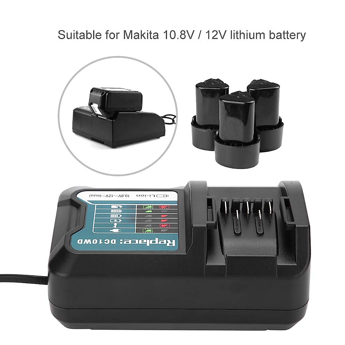 10.8V~12V Lithium Battery Charger for Makita, DC10WD DC10SB DC10WC BL1015 BL1016 BL1021B BL1041B Charger Replacement for Makita Black Decker Quick Charger(US Plug)