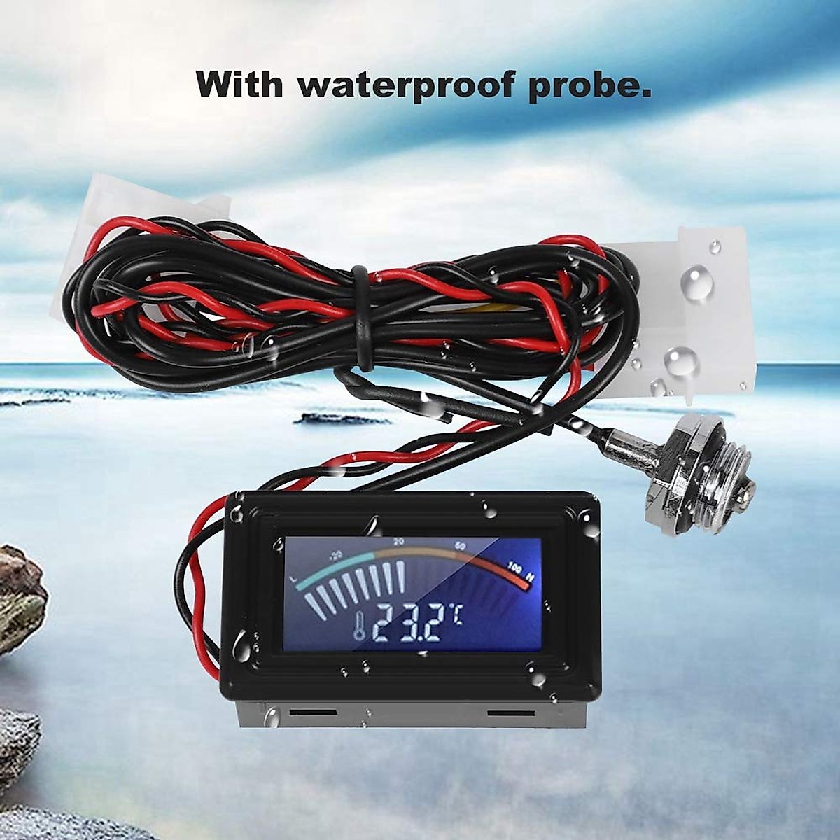 Pointer Display Thermometer with Waterproof Probe, PC G1/4 Thread Water Cooling System Temperature Meter for Computer Laptop