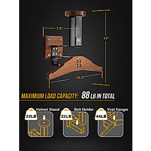 OneTigris Motorcycle Helmet Holder Wall Mount, Tactical Gear Holder with Helmet Stand and Plate Carrier Hanger, Solid Wood Wall Rack Organizer & Display for Police, Football, Cycling Gear