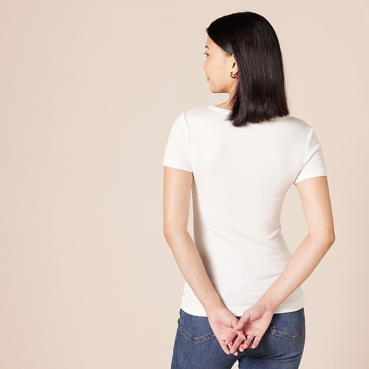 Amazon Essentials Women's Slim-Fit Short-Sleeve V-Neck T-Shirt, Pack of 2, White, Large