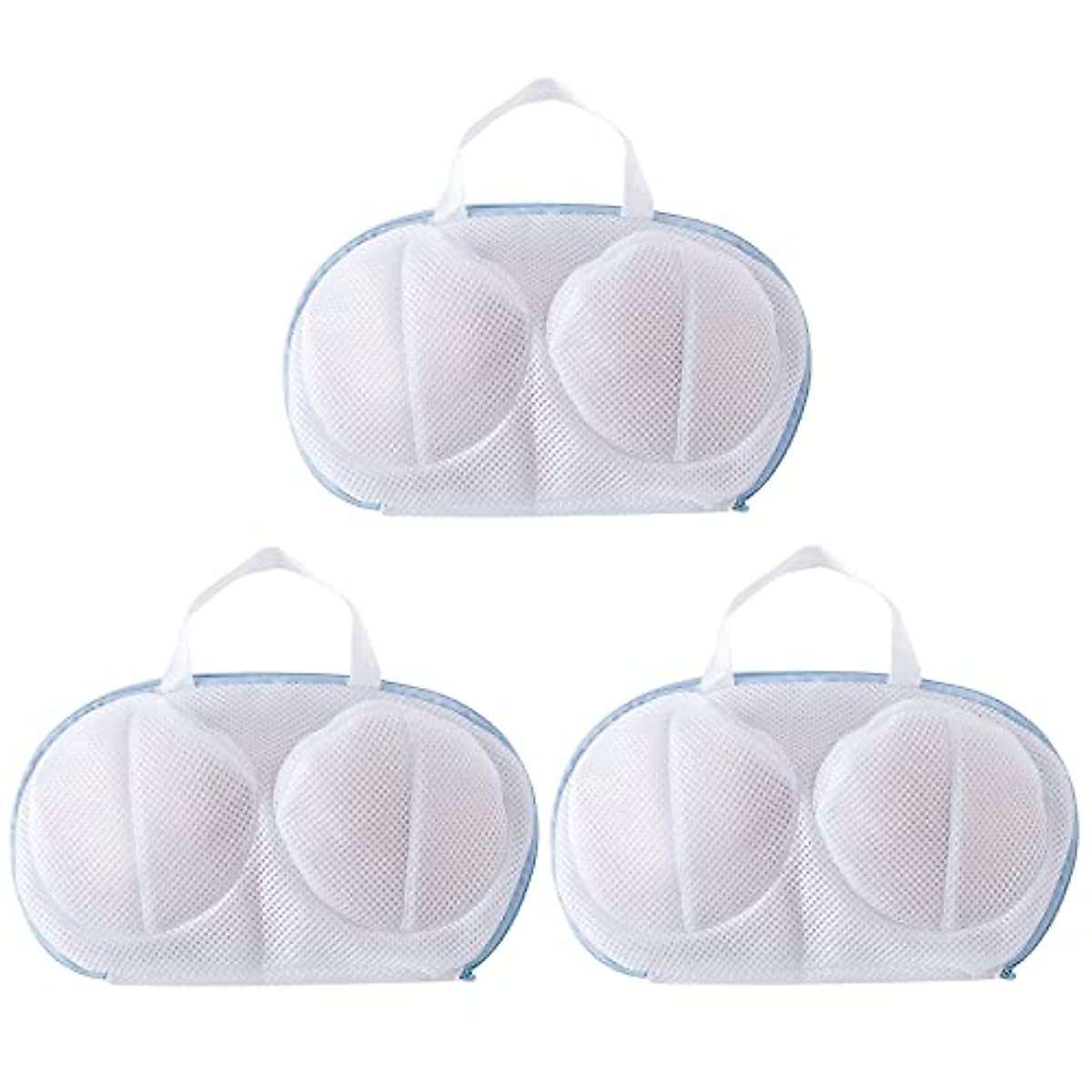 3Pcs Bra Washing Bag for Laundry, High Permeability Bra-shaped Mesh Wash Bags Lingerie Laundry Bags with Handle and Zipper Underwear Bag for Brassiere Women Laundry Storage