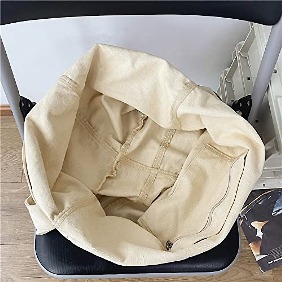 Women's Canvas Shoulder Bag Large Hobo Crossbody Bag Canvas Shoulder Tote Bag for Women and Men Canvas Messenger Bag (Beige White)