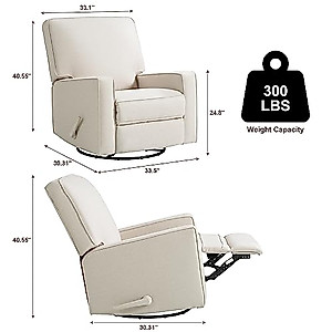 MEROUS Recliner Chair Upholstered Glider Durability Swivel Chair for Nursery Rocking Chair Stain Resistant Comfort Manual Reclining Chair with Manual Puller for Living Room Bedroom Beige