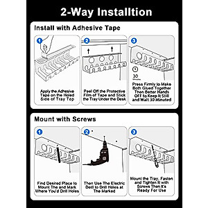 Under Desk Cable Management Tray 2 Pack, Metal Cable Tray Basket for Wire Management, No Drill/Drill PC Cord Organizer for Home Office Computer Desk Cable Hider, 15.75x4.72x4.72in, Black Raceway