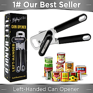 Lefty’s Left Handed Can Opener - Premium Design Black Heavy duty Stainless Steel - Easy To Turn Sharp Blade - Smooth Edge - Great Gift for Left-Handed People, Adults, Men and Women