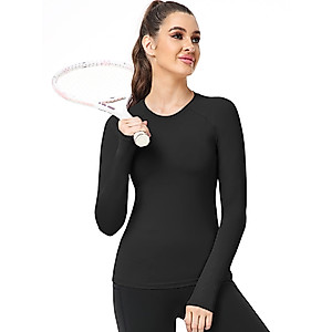 CADMUS Women's 3 Pack Compression Shirts Long Sleeve Yoga Athletic Running T Shirt,Black, Grey, Dark Green,X-Large