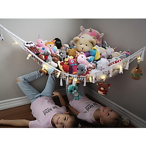 MiniOwls Toy Storage Hammock for any Room Corner. Strong and Sturdy Net for Stuffed toy Animals. Great to Keep Stuffies of the Kid's Bed. (White, X-large (Pack of 1))