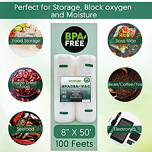 Premium 2 Pack - Specsa Vac 8" x 50' Vacuum Sealer Rolls Food Storage, Make Custom-Sized, BPA-Frees, Heavy Duty, Commercial Grade, Meal Prep or Sous Vide (Total 100 feet)