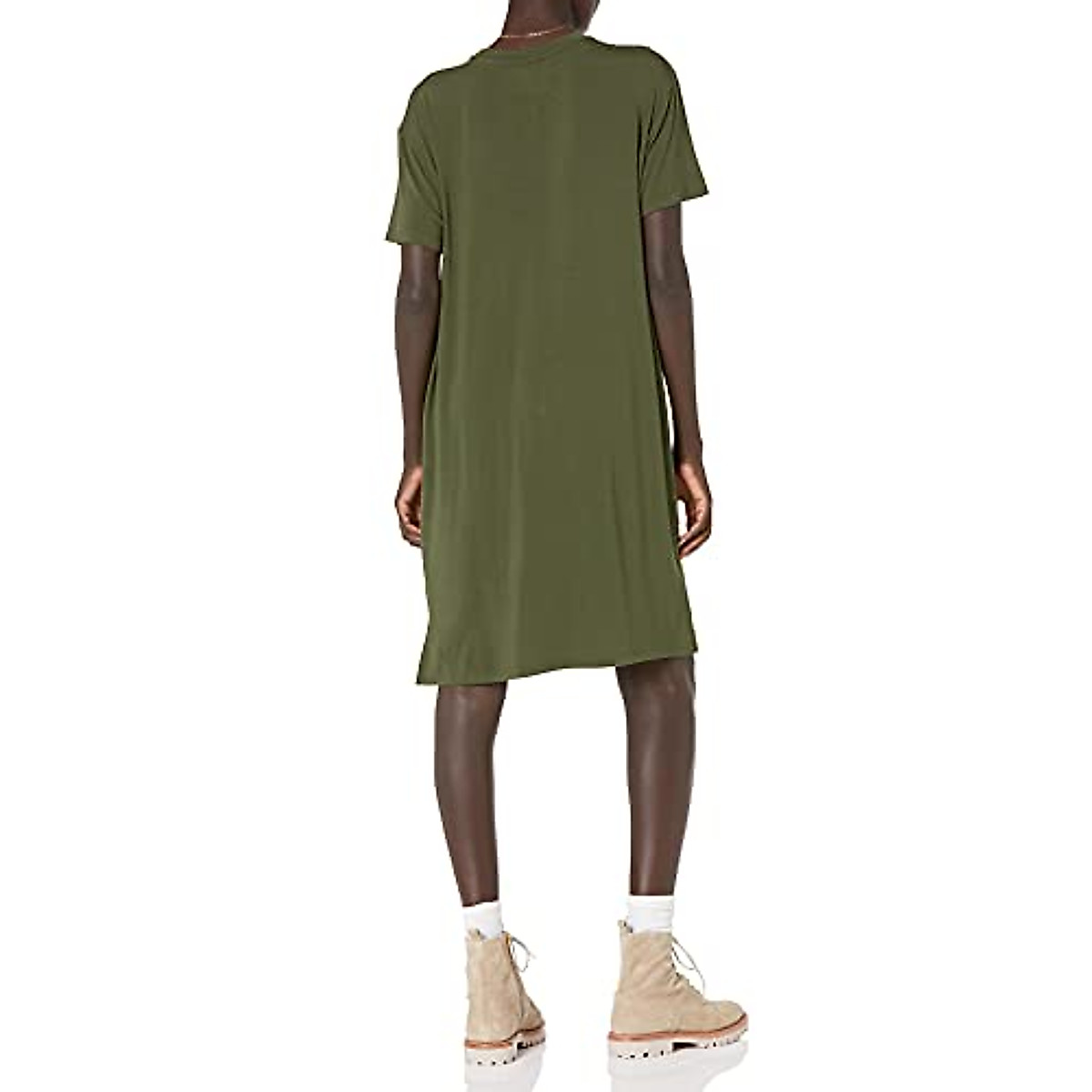 Amazon Essentials Women's Jersey Oversized-Fit Short-Sleeve Pocket T-Shirt Dress (Previously Daily Ritual), Forest Green, Medium
