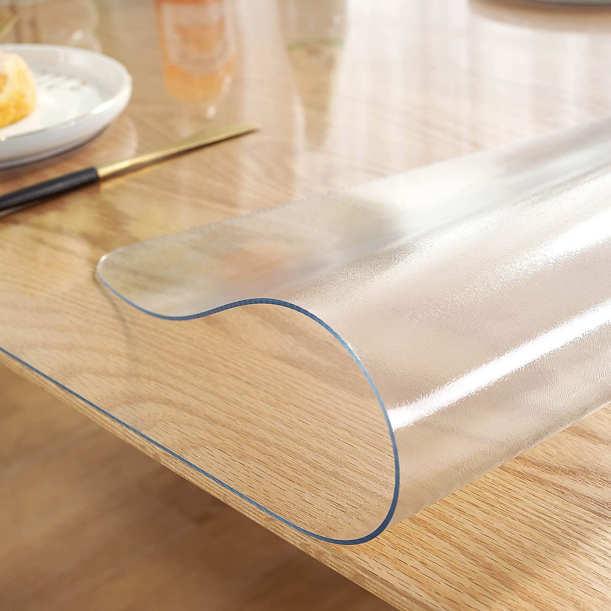 LovePads 1.5mm Thick 54 x 54 Inches Frosted Table Protector, Plastic Table Cover Protector, Clear Table Protector for Dining table Room, Plastic Tablecloth Protector, Vinyl Table Pads for Kitchen Wood