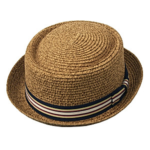 Men's Fancy Summer Straw Pork Pie Derby Fedora Upturn Brim Hat (Large-XLarge, Toast)