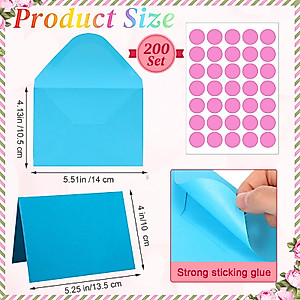 Yeaqee 200 Pack Blank Cards with Envelopes and Stickers Thank You Note Cards Self Adhesive Envelopes Blank Greeting Cards Small Envelopes Stationary Set Card Making(Rainbow Colors)