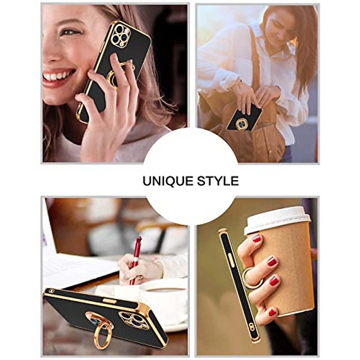 BENTOBEN iPhone 11 Pro Max Case, Phone Case iPhone 11 ProMax, Slim Fit Kickstand Ring Holder Shockproof Protection Soft TPU Bumper Drop Protective Girls Women Boy iPhone 11 ProMax 6.5 Cover,Black/Gold