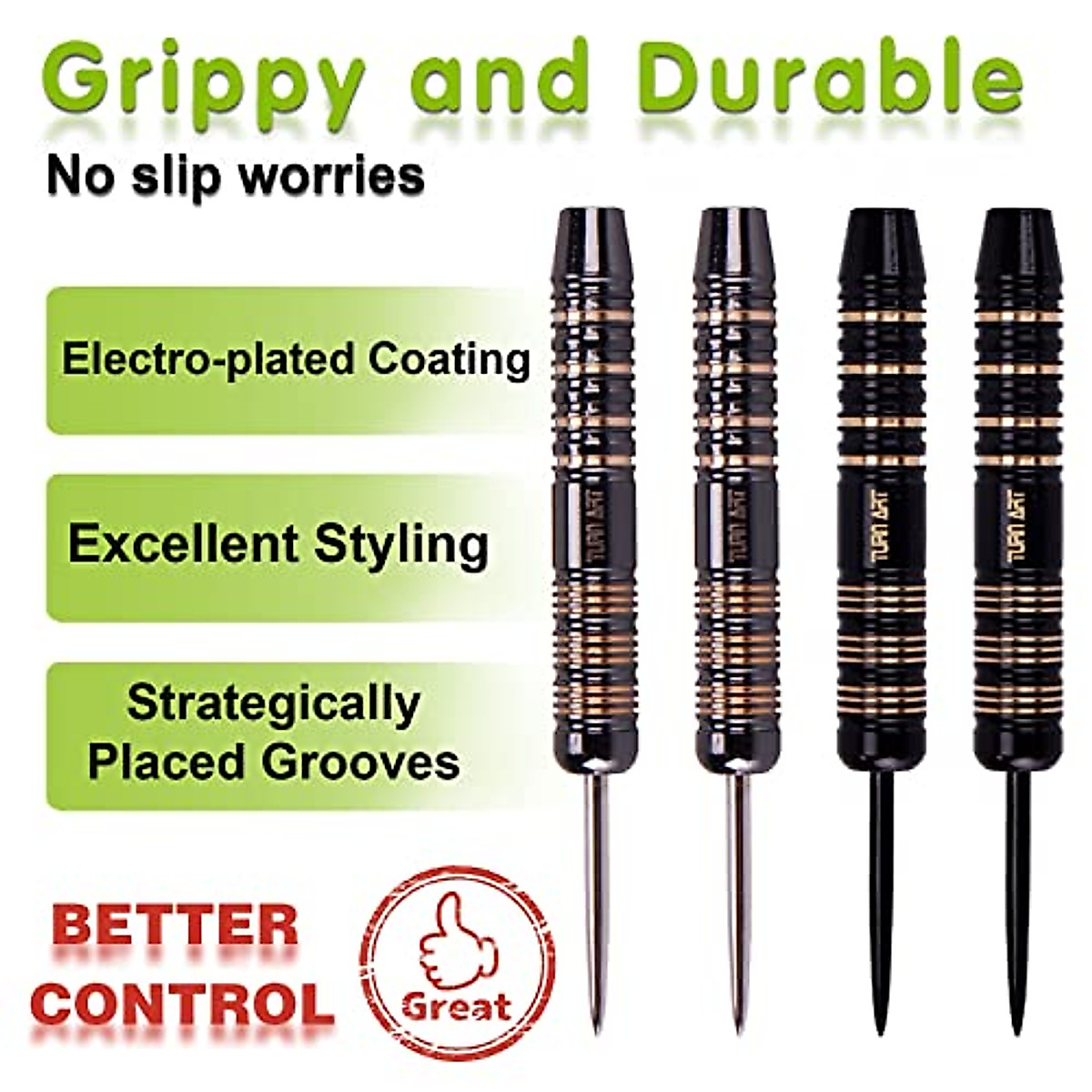 Darts Metal Tip Set, Brass Darts Steel Tip Set Professional for Bristle Dartboard, 3 Pieces 20 Grams and 3 Pieces 22 Grams Steel Tip Darts with 21 Extra Flights and a Darts’ Tool (1)